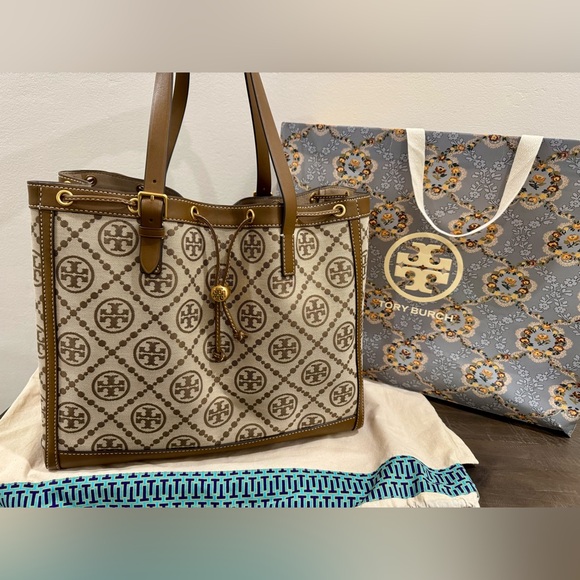 Tory Burch | Bags | Tory Burch T Monogram Jacquard Drawstring Tote ...